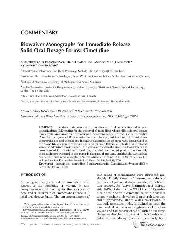 (PDF) COMMENTARY Biowaiver Monographs for Immediate Release Solid Oral ...