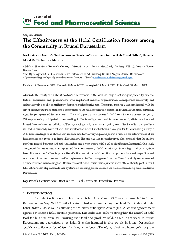 (PDF) The Effectiveness of the Halal Certification Process among the ...