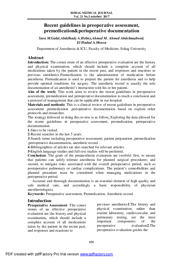 (PDF) Recent guidelines in preoperative assessment, premedication ...