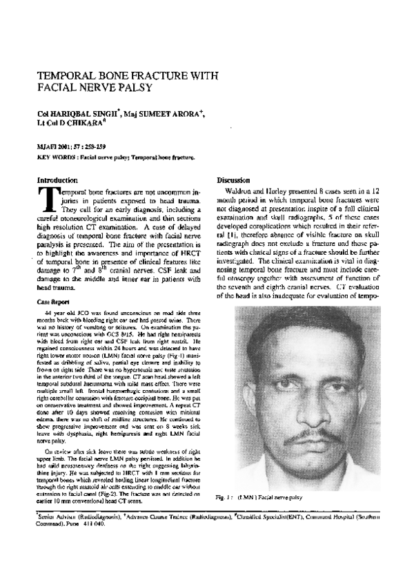 (PDF) Temporal Bone Fracture with Facial Nerve Palsy