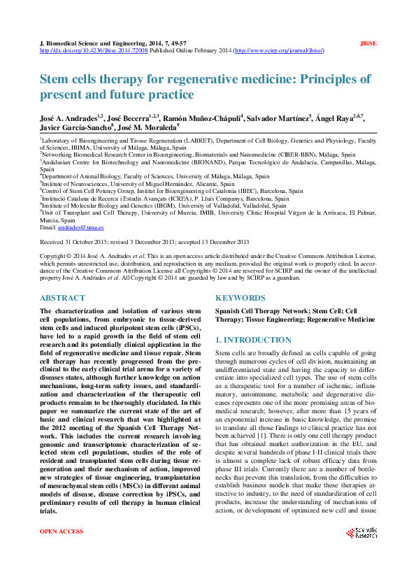 (PDF) Stem cells therapy for regenerative medicine: Principles of ...