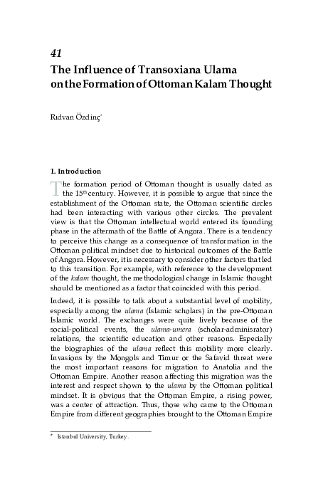 (PDF) The Influence of Transoxiana Ulama on the Formation of Ottoman ...