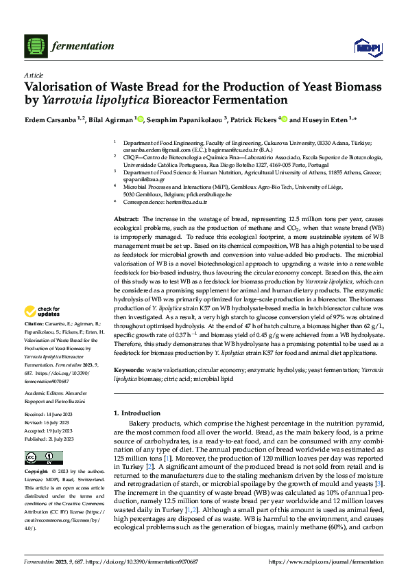 (PDF) Valorisation of Waste Bread for the Production of Yeast Biomass by Yarrowia lipolytica ...
