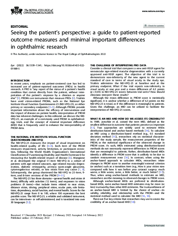 (PDF) Seeing the patient’s perspective: a guide to patient-reported ...