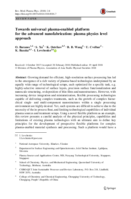 (PDF) Towards universal plasma-enabled platform for the advanced ...