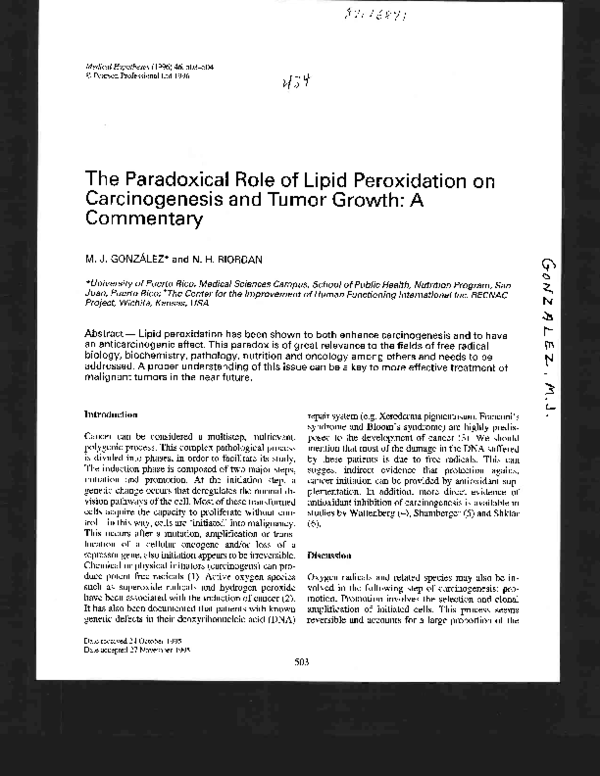 (PDF) The paradoxical role of lipid peroxidation on carcinogenesis and ...
