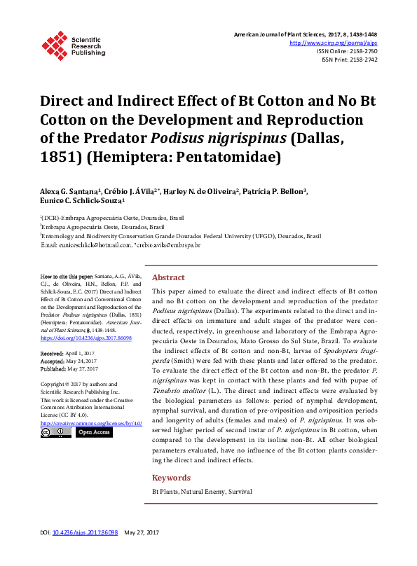 (PDF) Direct and Indirect Effect of Bt Cotton and No Bt Cotton on the ...