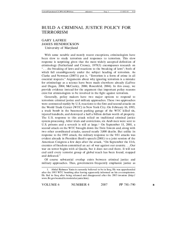 (PDF) Build a Criminal Justice Policy for Terrorism