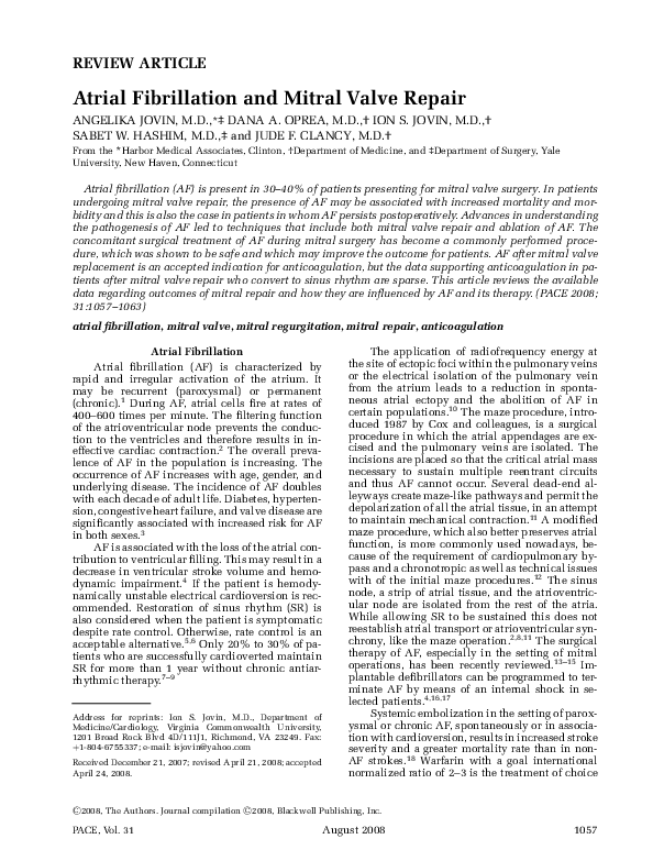 (PDF) Atrial Fibrillation and Mitral Valve Repair | Adriana Oprea ...