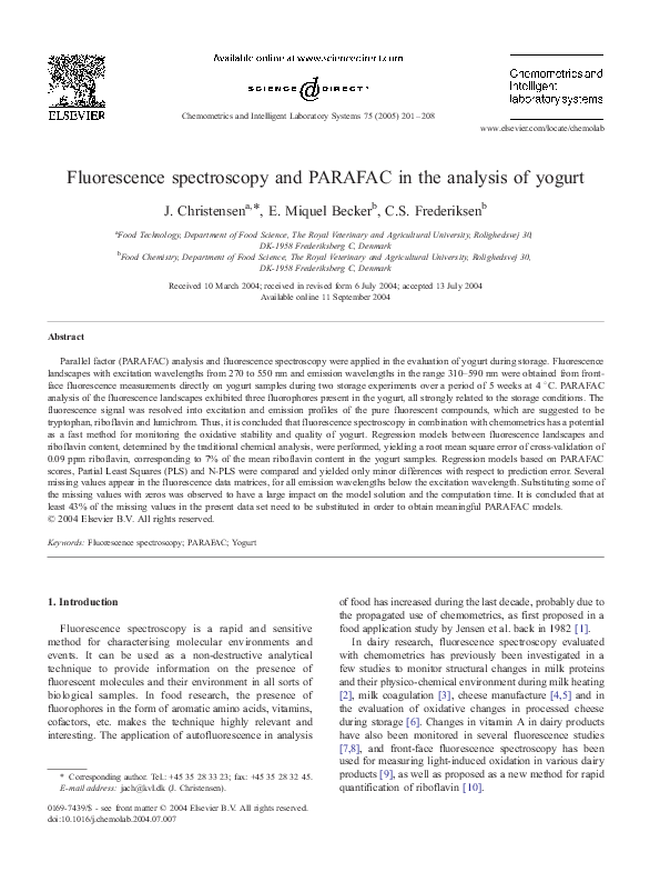 (PDF) Fluorescence spectroscopy and PARAFAC in the analysis of yogurt