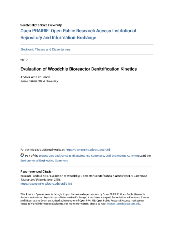 (PDF) Evaluation of Woodchip Bioreactor Denitrification Kinetics