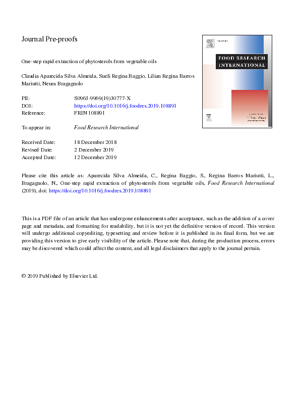 (PDF) One-step rapid extraction of phytosterols from vegetable oils