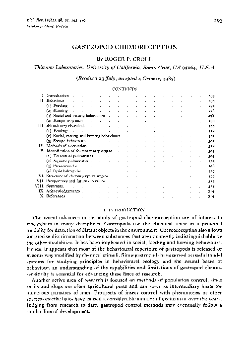 (PDF) Gastropod Chemoreception