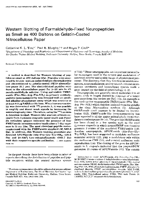 (PDF) Western Blotting of Formaldehyde-Fixed Neuropeptides as Small as 400 Daltons on Gelatin ...
