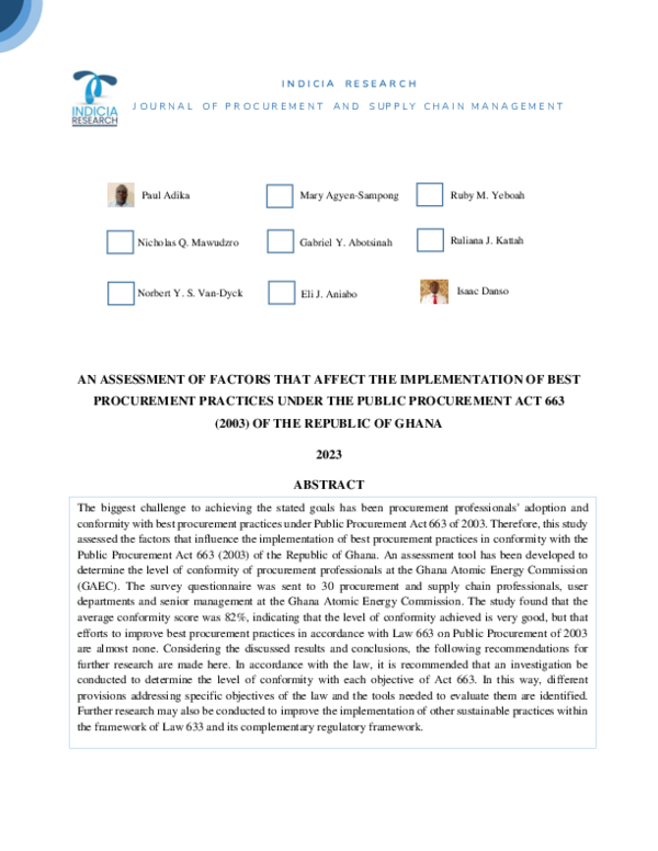 (PDF) AN ASSESSMENT OF FACTORS THAT AFFECT THE IMPLEMENTATION OF BEST PROCUREMENT PRACTICES ...