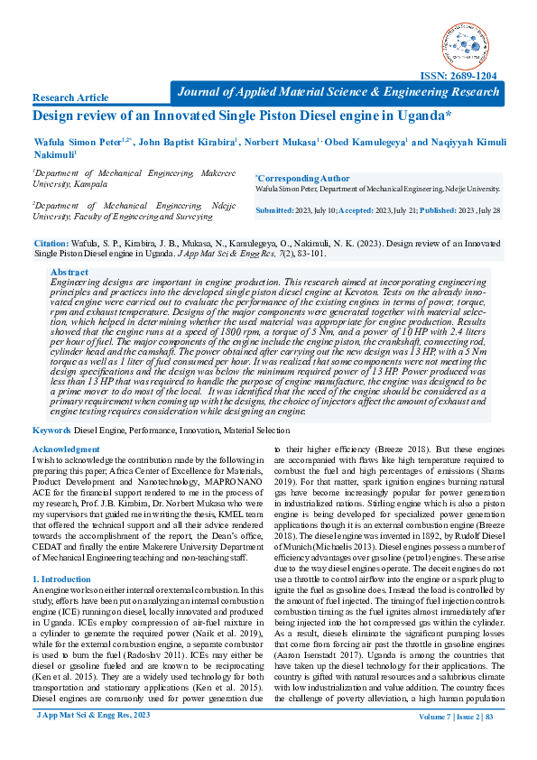 (PDF) Design review of an Innovated Single Piston Diesel engine in ...