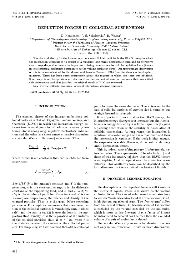(PDF) Depletion forces in colloidal suspensions
