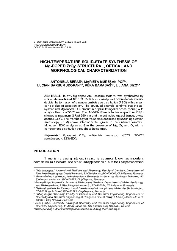 (PDF) High-temperature solid-state synthesis of Mg-doped ZrO2 ...