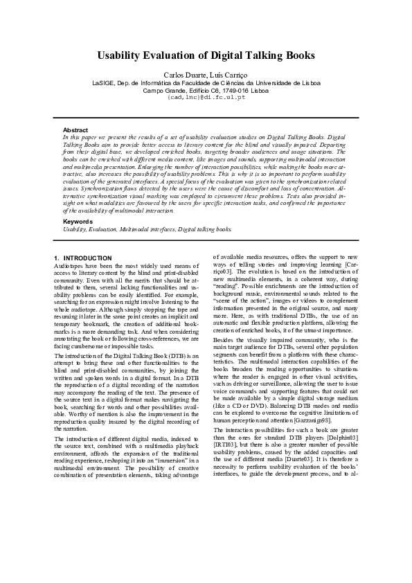 (PDF) Usability Evaluation of Digital Talking Books