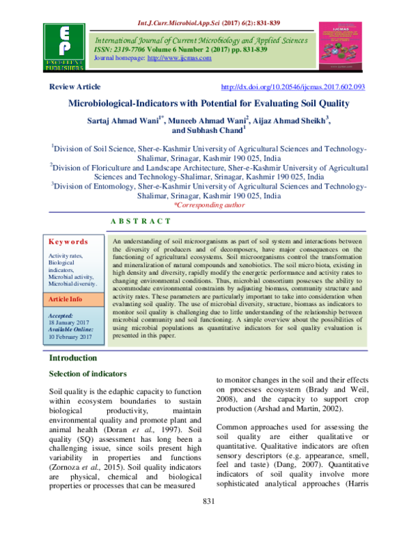 (PDF) Microbiological-Indicators with Potential for Evaluating Soil Quality