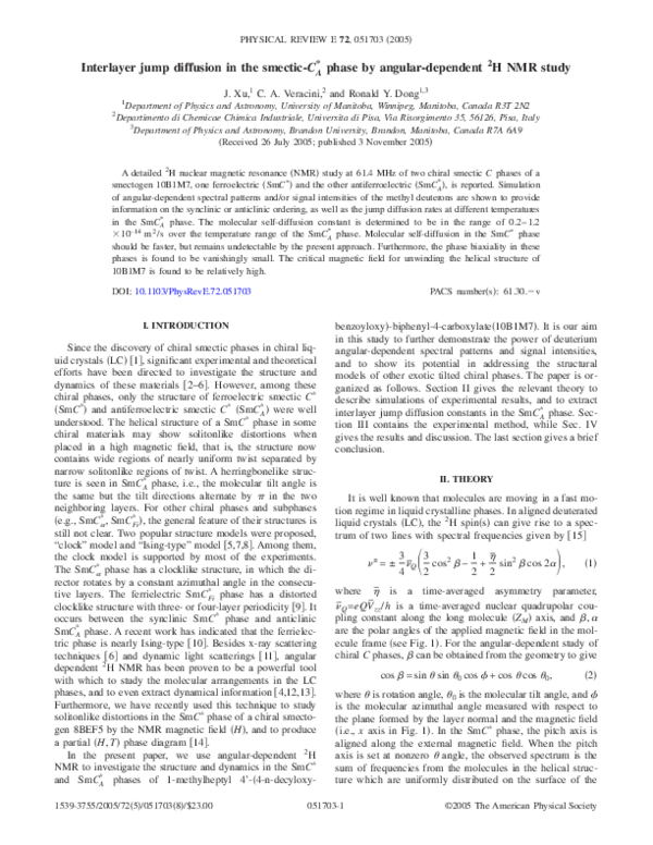 (PDF) Interlayer jump diffusion in the smectic-CA*phase by angular ...