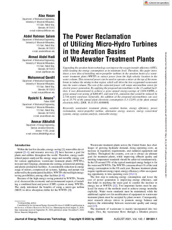 (PDF) The Power Reclamation of Utilizing Micro-Hydro Turbines in the Aeration Basins of ...