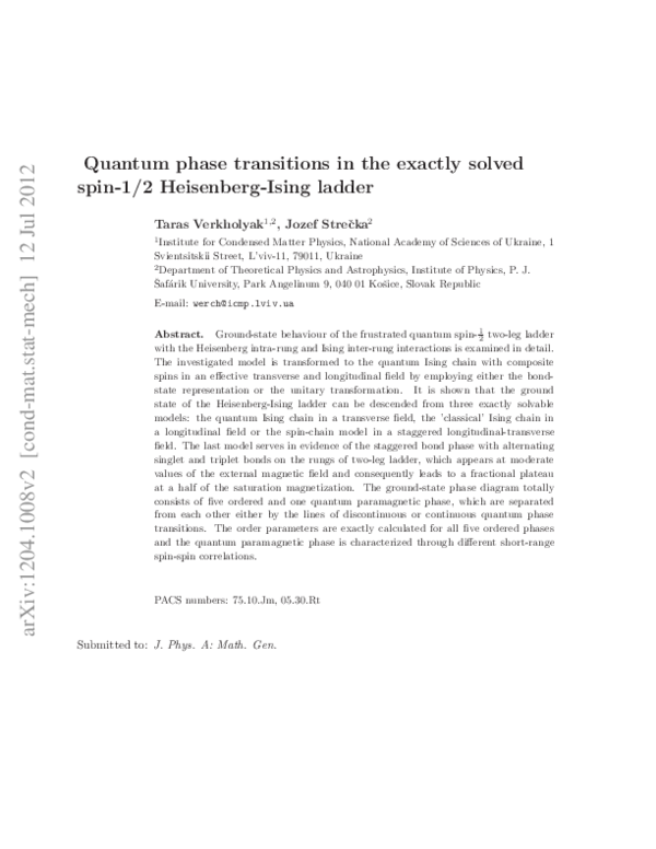 (PDF) Quantum phase transitions in the exactly solved spin-1/2 ...