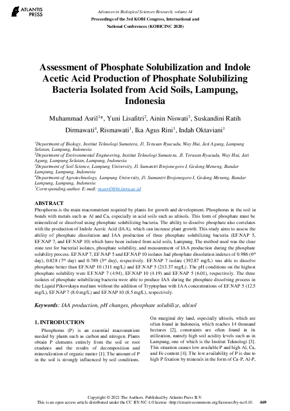 (PDF) Assessment of Phosphate Solubilization and Indole Acetic Acid ...