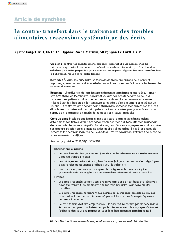(PDF) Le contre-transfert dans le traitement des troubles alimentaires ...