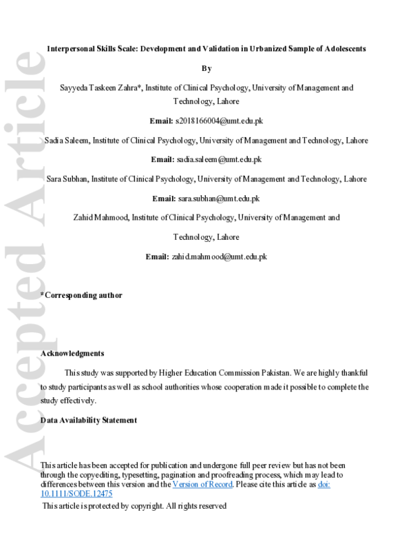 (PDF) Interpersonal skills scale: Development and validation in ...