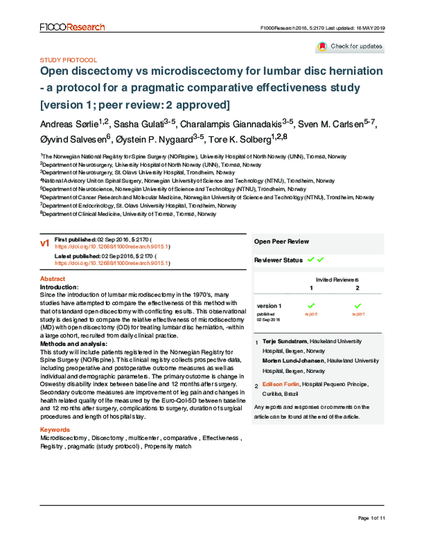(PDF) Open discectomy vs microdiscectomy for lumbar disc herniation - a ...