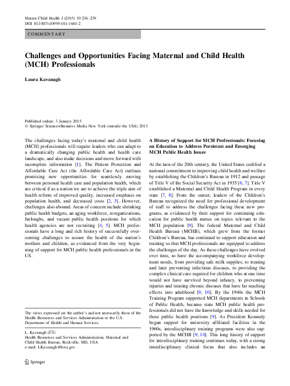 (PDF) Challenges and Opportunities Facing Maternal and Child Health ...