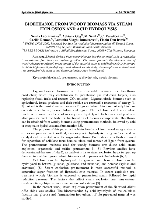 (PDF) Bioethanol from Woody Biomass via Steam Explosion and Acid Hydrolysis