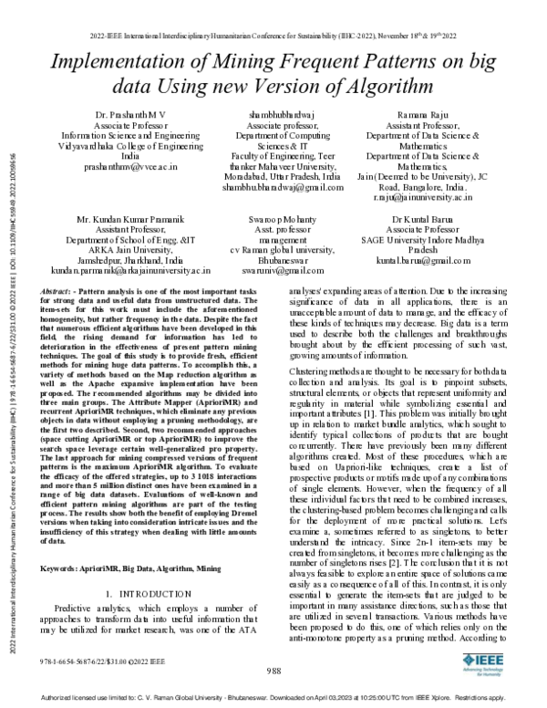 (PDF) Implementation of Mining Frequent Patterns on big data Using new ...