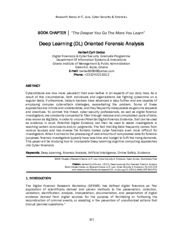 (PDF) Deep Learning (DL) Oriented Forensic Analysis