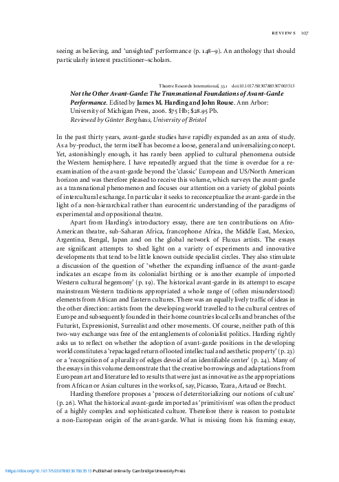 (PDF) Alan Ackerman and Martin Puchner, Against Theatre: Creative ...