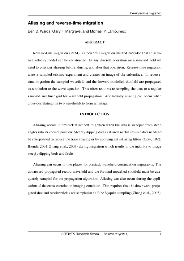 (PDF) Aliasing and reverse-time migration