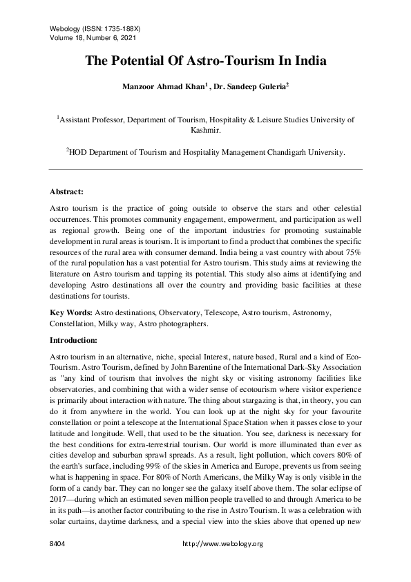 (PDF) The Potential Of Astro-Tourism In India