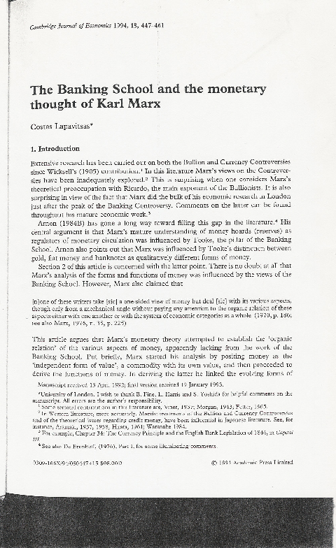 (PDF) The Banking School and the monetary thought of Karl Marx