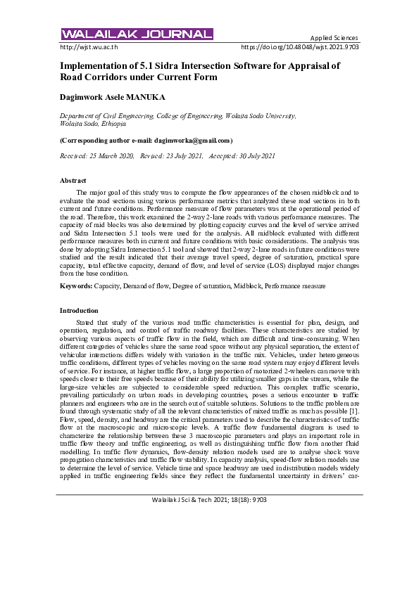 (PDF) Implementation of 5.1 Sidra Intersection Software for Appraisal ...