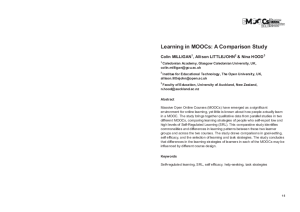 (PDF) Learning in MOOCs: A Comparison Study, Proceedings of the ...