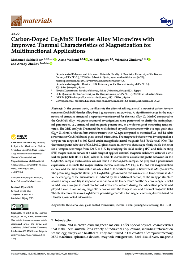 (PDF) Carbon-Doped Co2MnSi Heusler Alloy Microwires with Improved ...