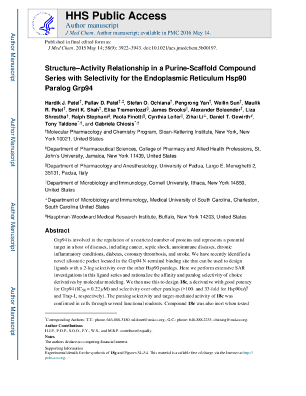 (PDF) Structure–Activity Relationship in a Purine-Scaffold Compound ...
