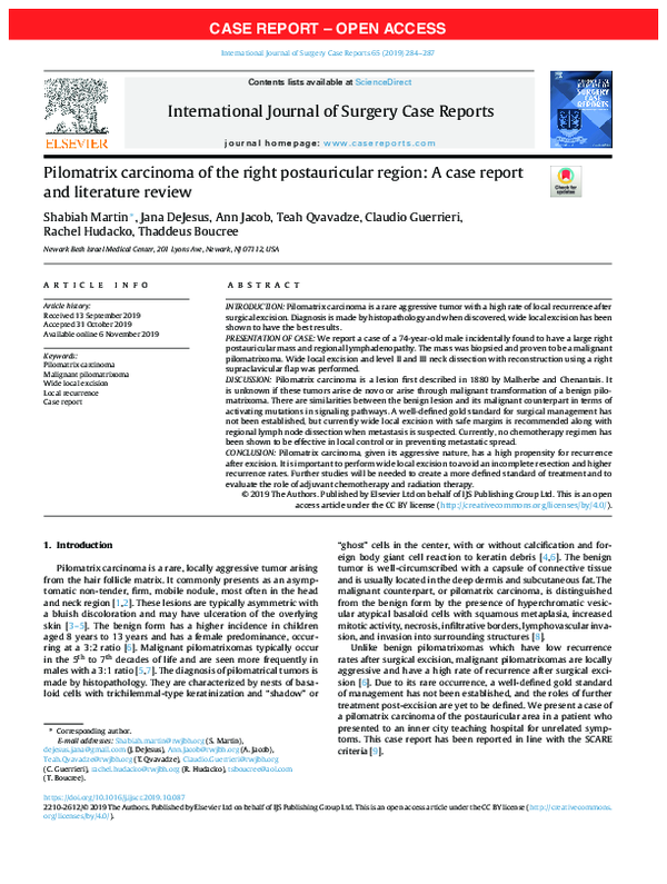 (PDF) Pilomatrix carcinoma of the right postauricular region: A case ...