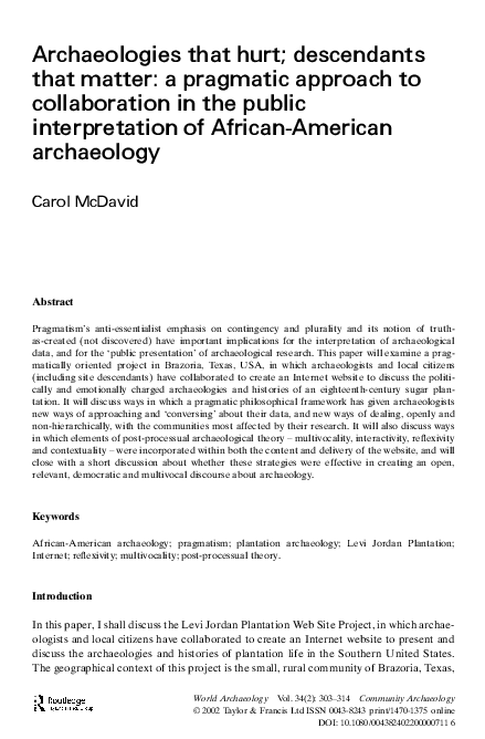 (PDF) Archaeologies that hurt; descendants that matter: A pragmatic ...