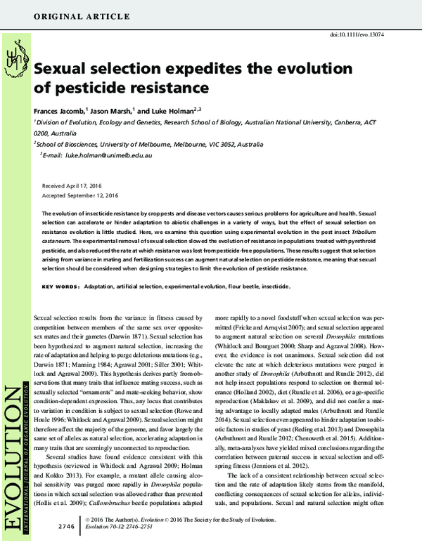 (PDF) Sexual selection expedites the evolution of pesticide resistance