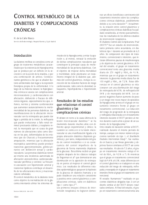 (PDF) Control metabólico de la diabetes y complicaciones crónicas