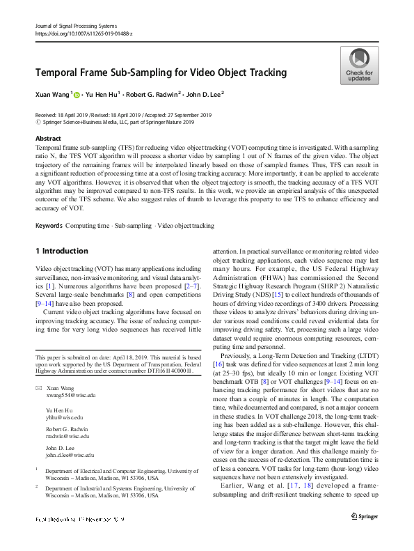 (PDF) Temporal Frame Sub-Sampling for Video Object Tracking
