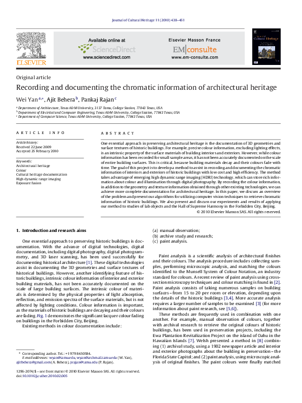 (PDF) Recording and documenting the chromatic information of ...