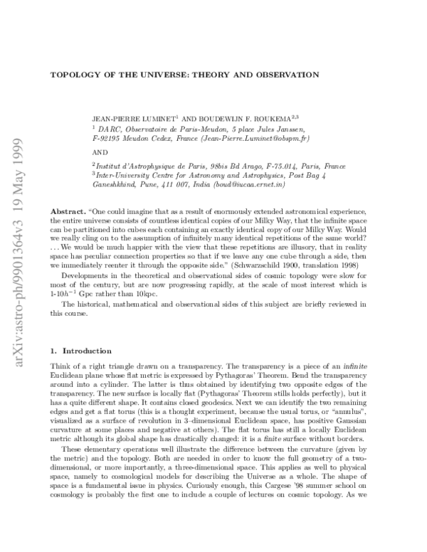 (PDF) 9 Topology of the Universe: Theory and Observation